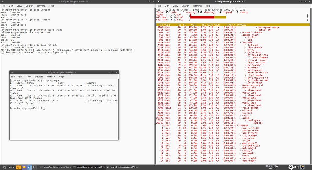 "Run configure hook of "core" snap if present" runs seemingly forever ...