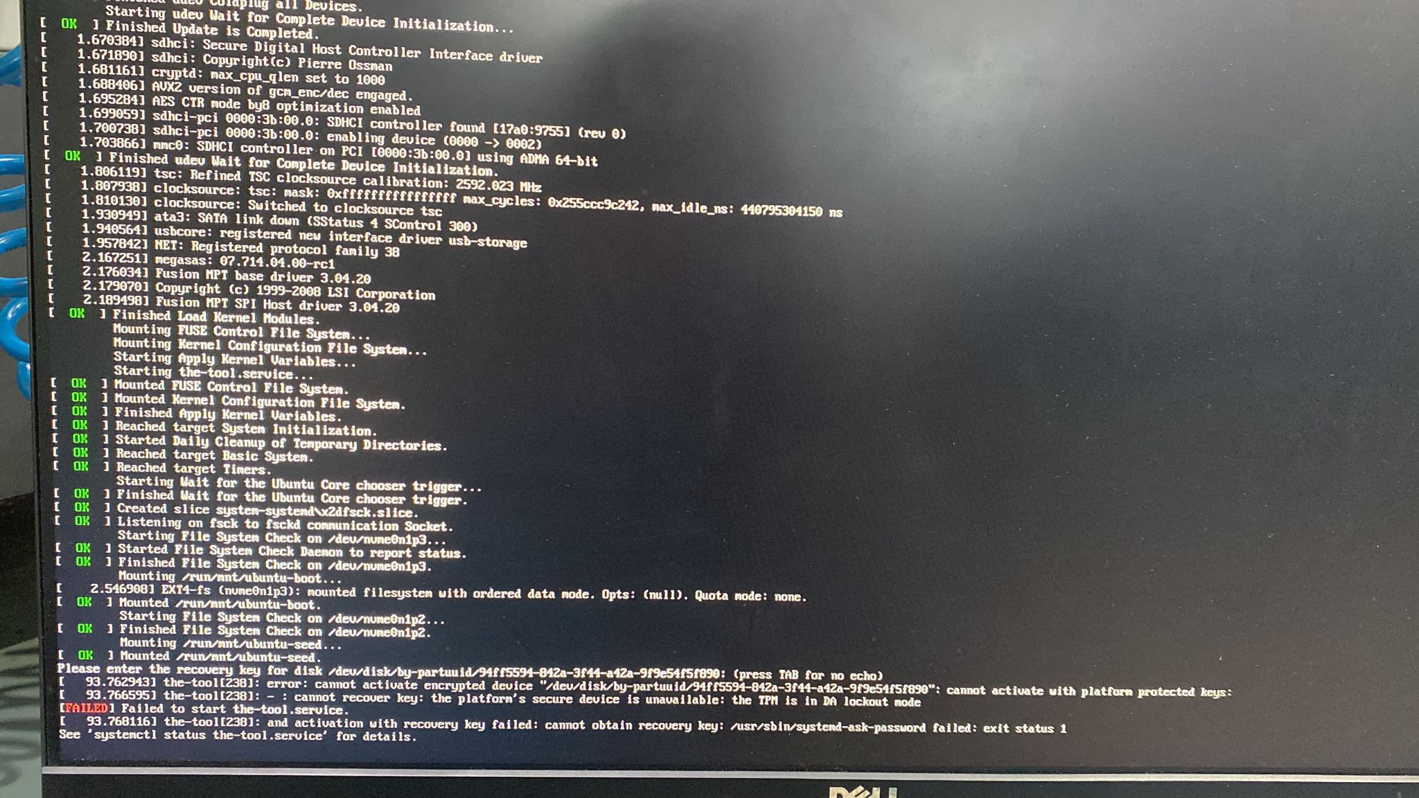Ubuntu Core 20 randomly fails to boot and asking for recovery key - device - snapcraft.io